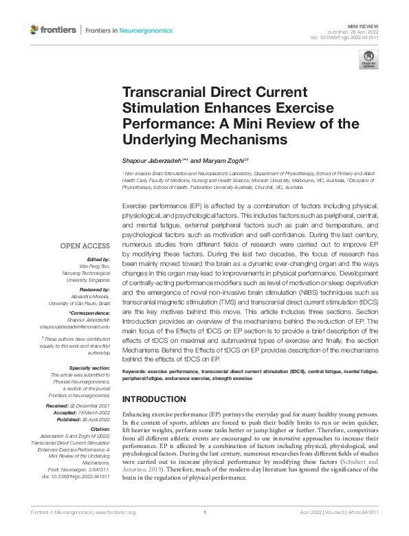 (PDF) Transcranial Direct Current Stimulation Enhances Exercise ...