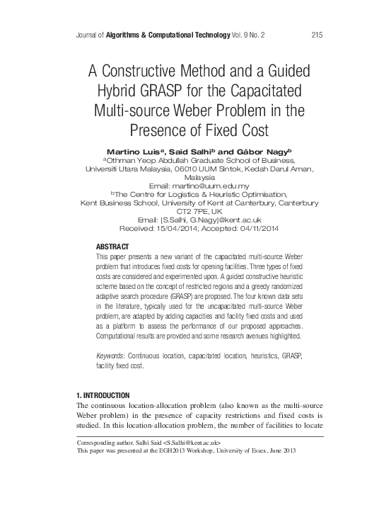 (PDF) A Constructive Method and a Guided Hybrid GRASP for the Capacitated Multi-Source Weber ...