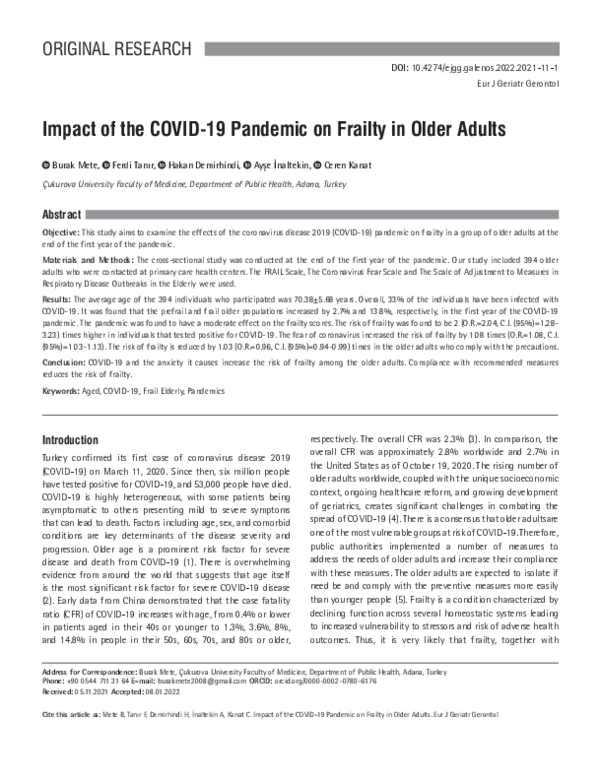 (PDF) Impact of the COVID-19 Pandemic on Frailty in Older Adults