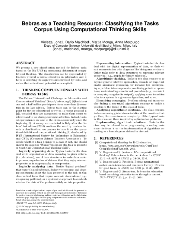 (PDF) Bebras as a Teaching Resource: Classifying the Tasks Corpus Using ...