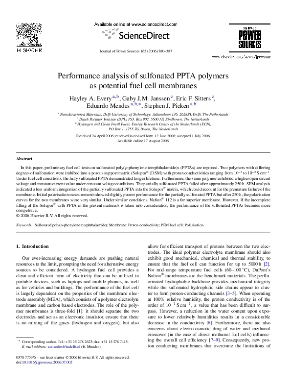 (PDF) Performance analysis of sulfonated PPTA polymers as potential ...