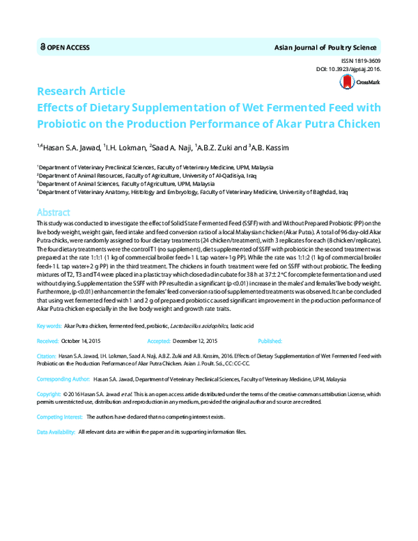 (PDF) Asian Journal of Poultry Science Research Article Effects of ...