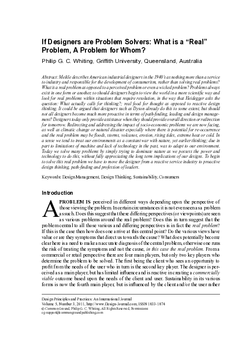 (PDF) If Designers are Problem Solvers: What is a “Real” Problem, A ...