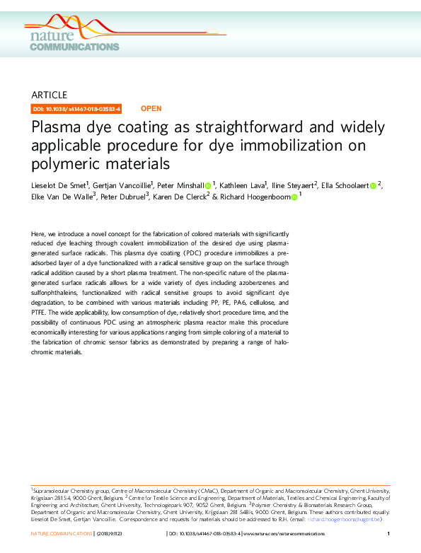 (PDF) Plasma dye coating as straightforward and widely applicable procedure for dye ...