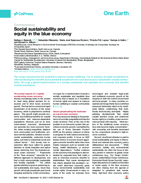 (PDF) Social sustainability and equity in the blue economy