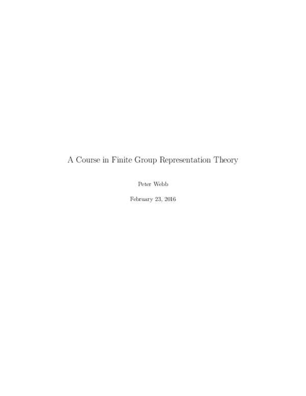 (PDF) A Course in Finite Group Representation Theory