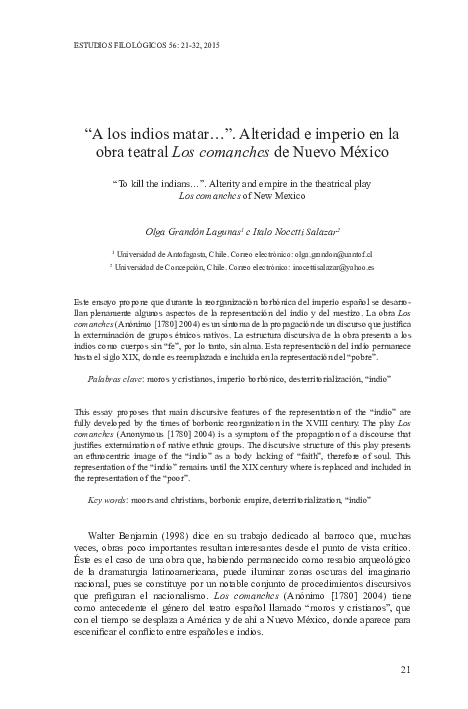 (PDF) A los indios matar…". Alteridad e imperio en la obra teatral Los comanches de Nuevo México ...