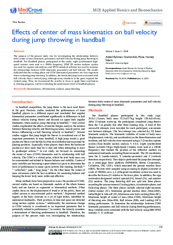 (PDF) Effects of center of mass kinematics on ball velocity during jump ...