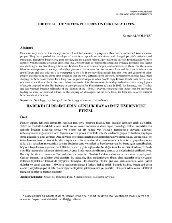 (PDF) THE EFFECT OF MOVING PICTURES ON OUR DAILY LIVES