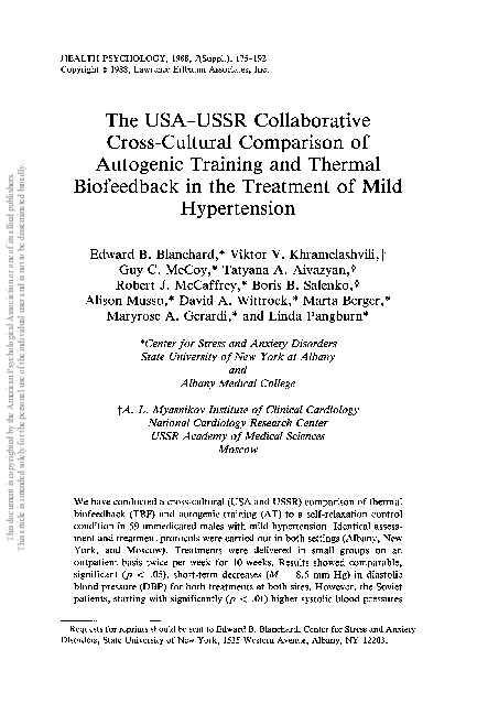(PDF) The USA-USSR collaborative cross-cultural comparison of autogenic ...