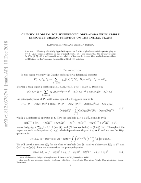 (PDF) Cauchy problem for hyperbolic operators with triple effective characteristics on the ...
