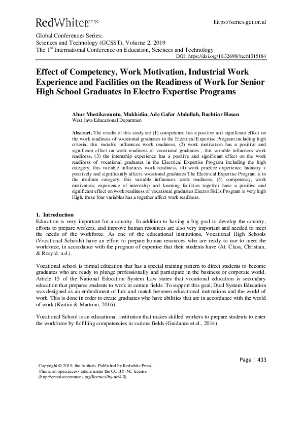 (PDF) Effect of Competency, Work Motivation, Industrial Work Experience ...