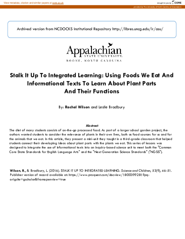 (PDF) Stalk It up to Integrated Learning: Using Foods We Eat and ...