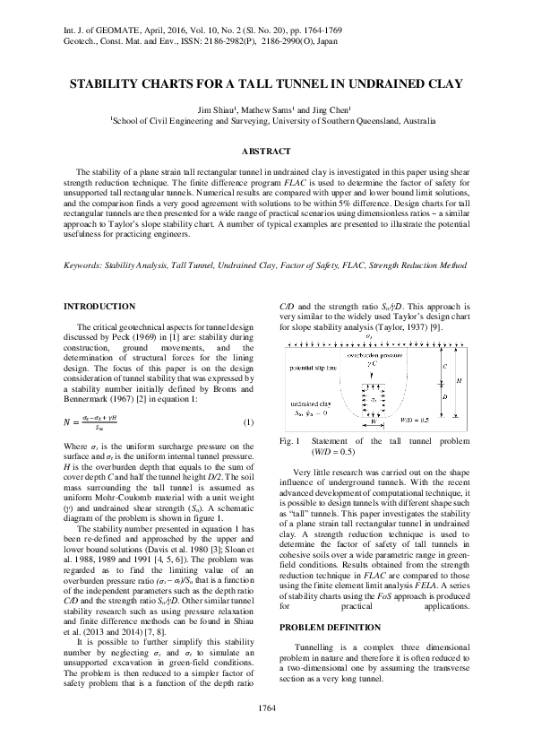 (PDF) Stability Charts for a Tall Tunnel in Undrained Clay