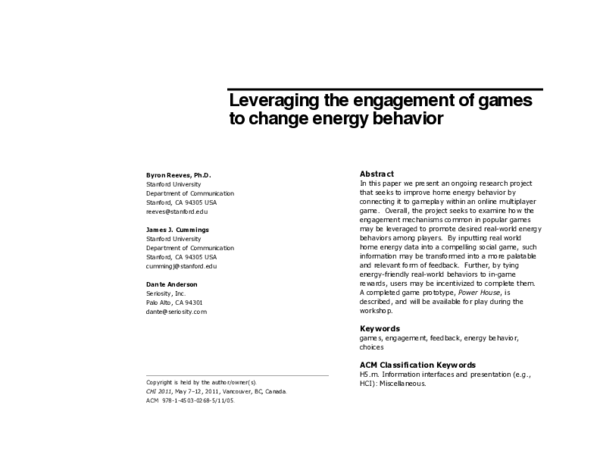 (PDF) Leveraging the engagement of games to change energy behavior