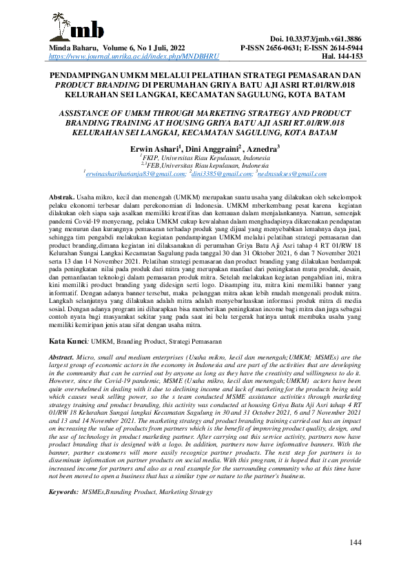 (PDF) Pendampingan Umkm Melalui Pelatihan Strategi Pemasaran Dan Product Branding DI Perumahan ...