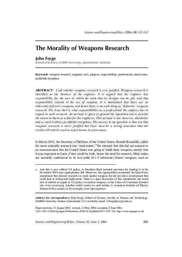 (PDF) The morality of weapons research