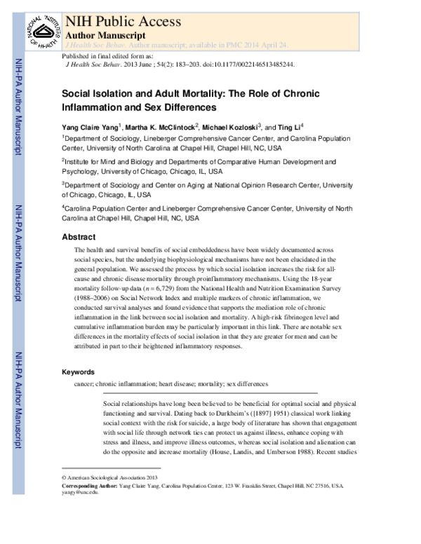 (PDF) Social Isolation and Adult Mortality