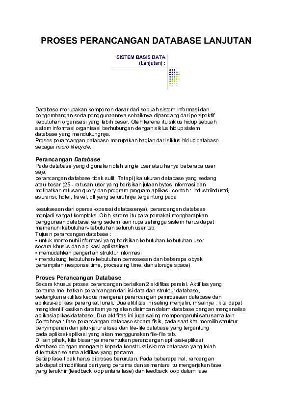 (DOC) PROSES PERANCANGAN DATABASE LANJUTAN