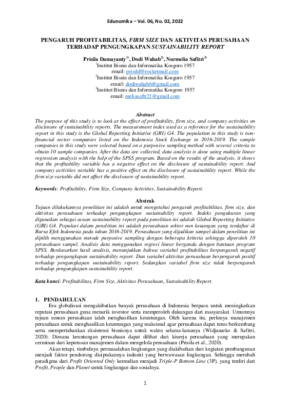(PDF) Pengaruh Profitabilitas, Firm Size Dan Aktivitas Perusahaan Terhadap Pengungkapan ...