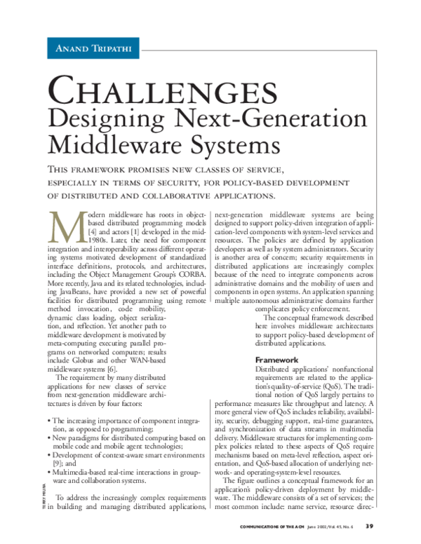 (PDF) Challenges designing next-generation middleware systems