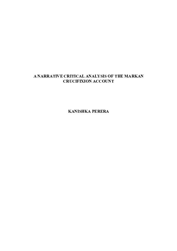 (PDF) A narrative critical analysis of the Markan Crucifixion account ...