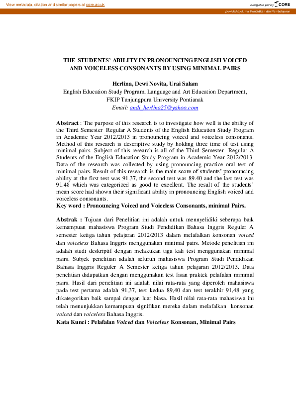 (PDF) The Students’ Ability in Pronouncing English Voiced and Voiceless ...