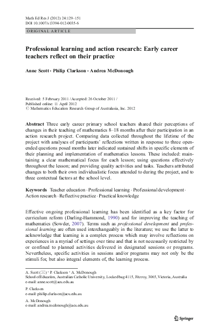 (PDF) Professional learning and action research: Early career teachers ...