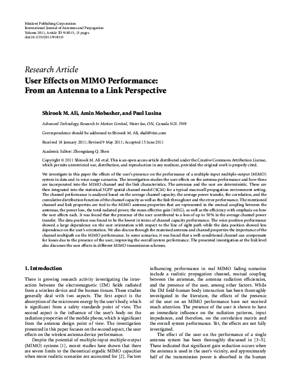 (PDF) User Effects on MIMO Performance: From an Antenna to a Link ...