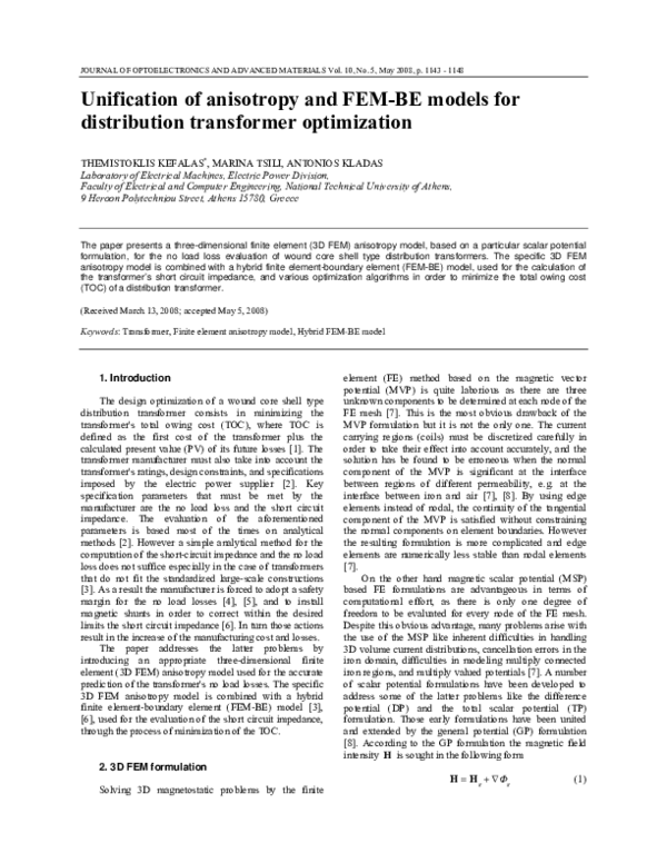 Pdf Unification Of Anisotropy And Fem Be Models For Distribution Transformer Optimization