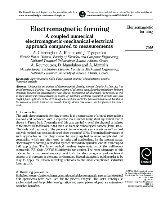 (PDF) Electromagnetic forming | A. Kladas - Academia.edu