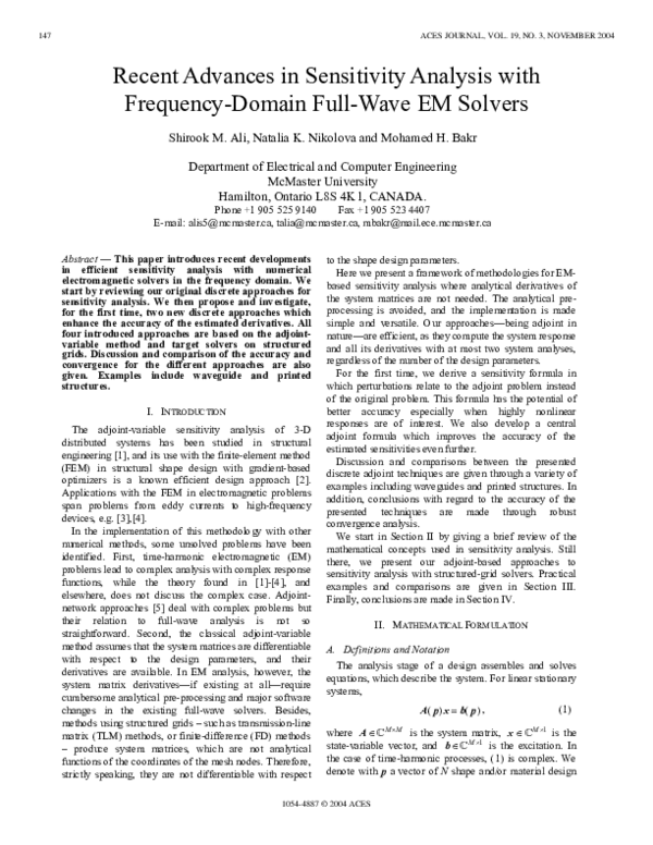 (PDF) Recent advances in sensitivity analysis with frequency-domain full-wave EM solvers ...