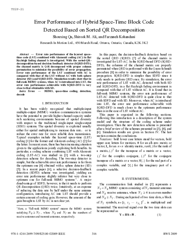 (PDF) Error Performance of LST with Alamouti Coding in MIMO Systems