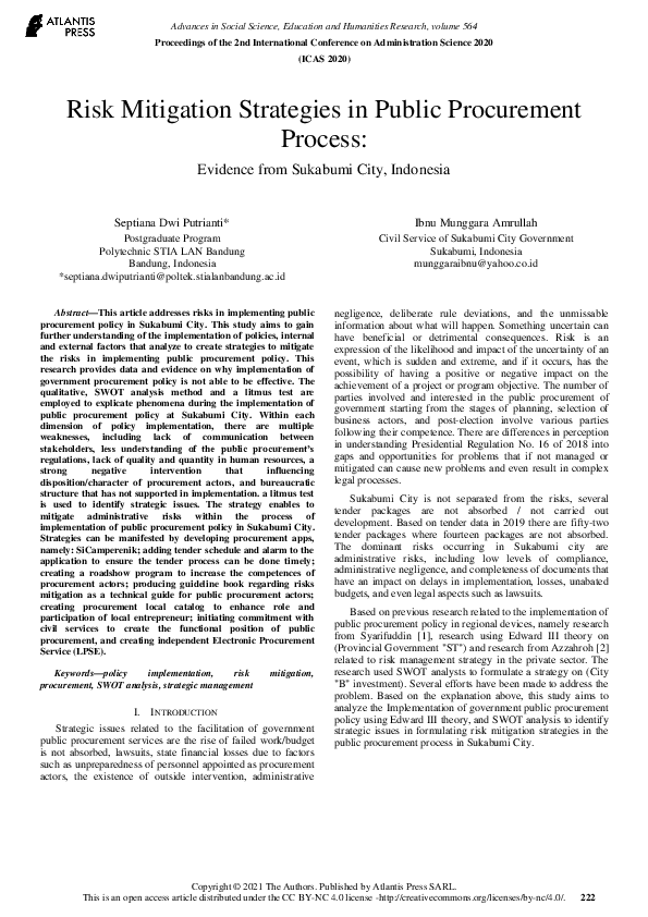 Pdf Risk Mitigation Strategies In Public Procurement Process