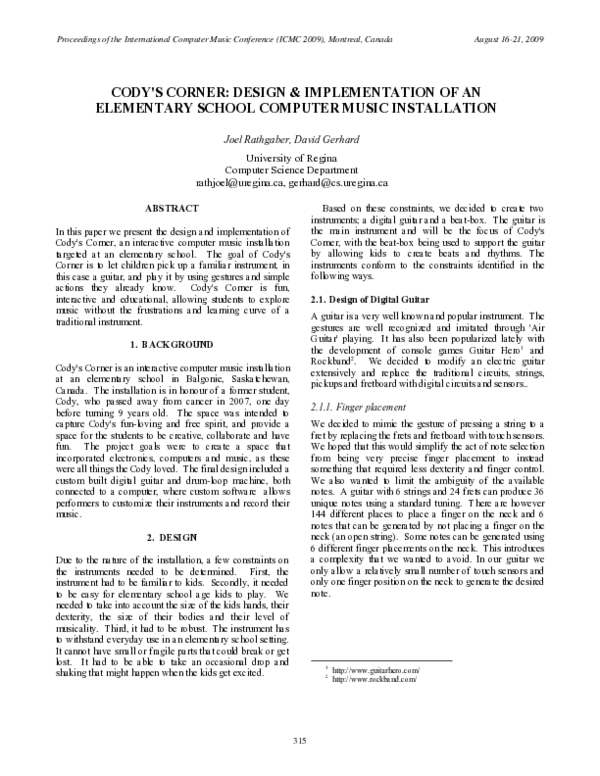 (PDF) Cody's Corner: Design and Implementation of an Elementary School ...