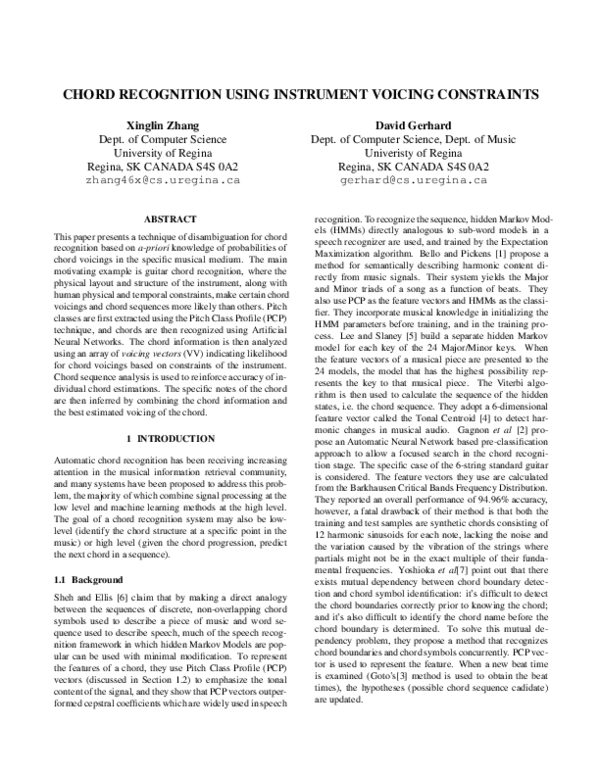(PDF) Chord Recognition Using Instrument Voicing Constraints