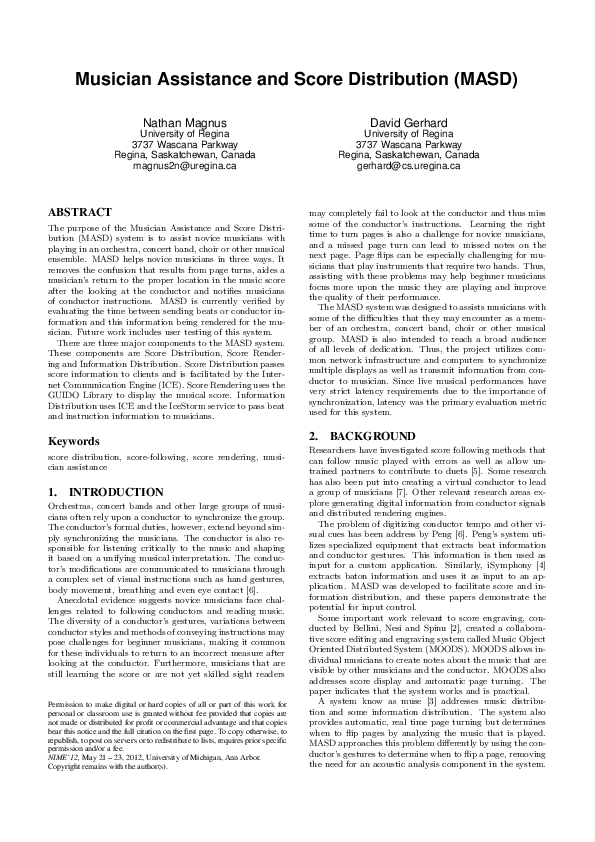 (PDF) Musician Assistance And Score Distribution (Masd)