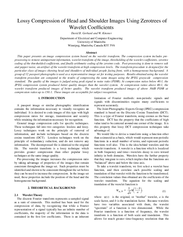 (PDF) Lossy compression of head and shoulder images using zerotrees of wavelet coefficients