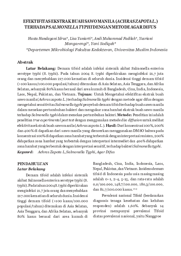 (PDF) Efektifitas Ekstrak Buah Sawo Manila (Achras Zapota L.) terhadap ...