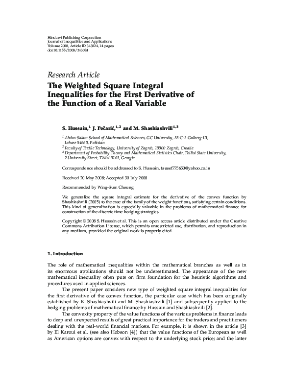 (PDF) The Weighted Square Integral Inequalities for the First ...