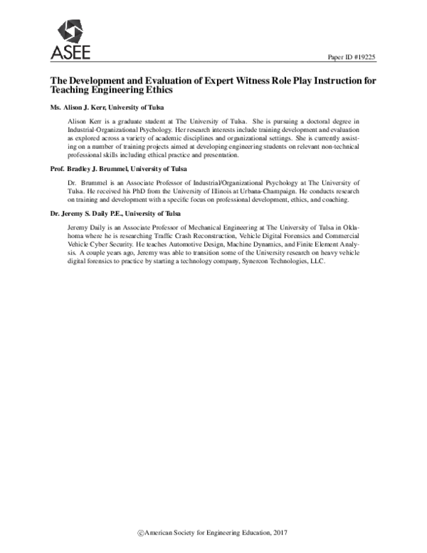 The Development and Evaluation of Expert Witness Role Play Instruction ...