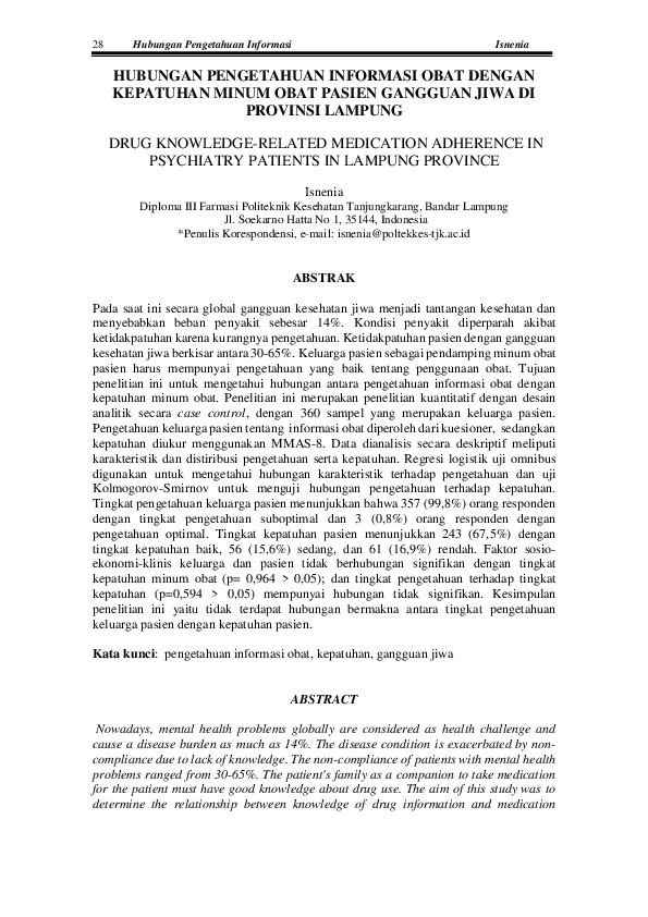 (PDF) Hubungan Pengetahuan Informasi Obat Dengan Kepatuhan Minum Obat ...