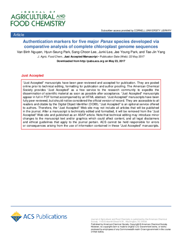 (PDF) Authentication markers for five major Panax species developed via ...