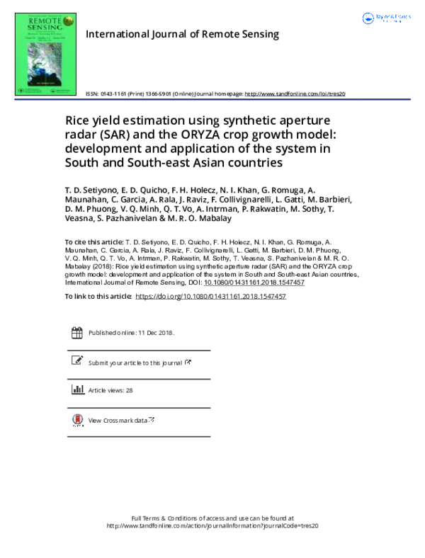 (PDF) Rice yield estimation using synthetic aperture radar (SAR) and the ORYZA crop growth model ...