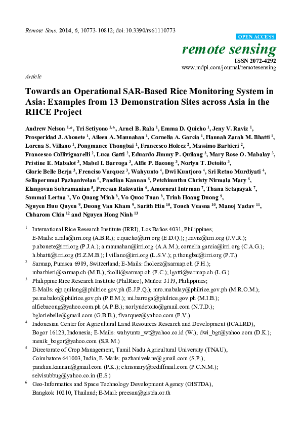 Pdf Article Towards An Operational Sar Based Rice Monitoring System