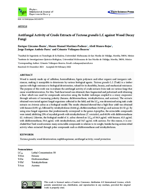 (PDF) Antifungal Activity of Crude Extracts of Tectona grandis L.f. against Wood Decay Fungi