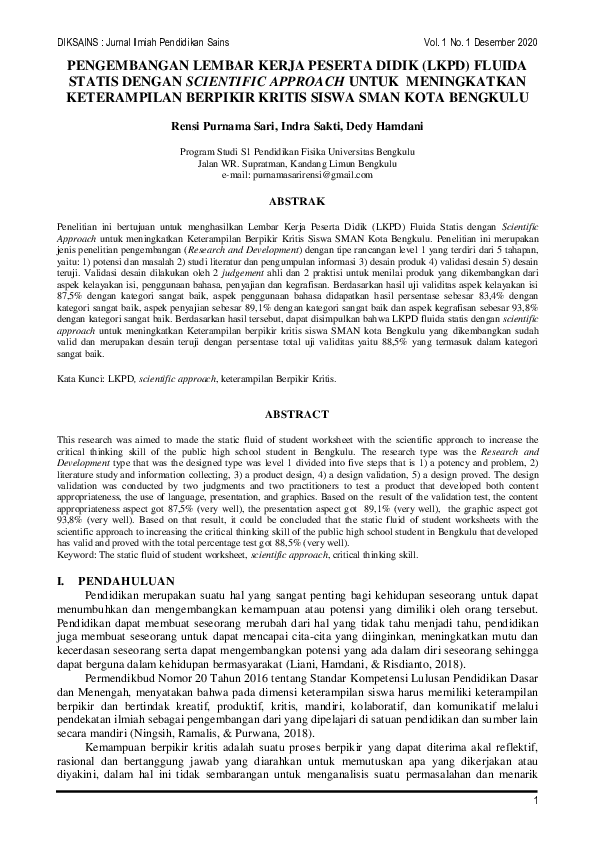(PDF) Pengembangan Lembar Kerja Peserta Didik (LKPD) Fluida Statis Dengan Scientific Approach ...