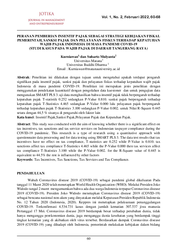 (PDF) Peranan Pemberian Insentif Pajak Sebagai Strategi Kebijakan Fiskal Pemerintah, Sanksi ...