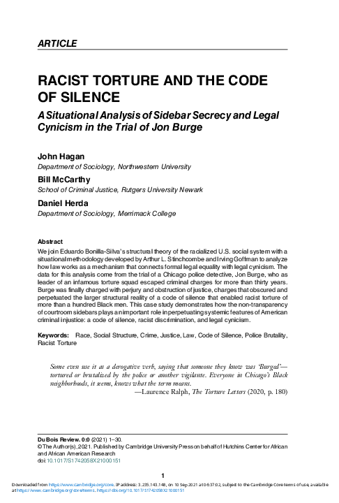 (PDF) Racist Torture and the Code of Silence | Daniel Herda - Academia.edu