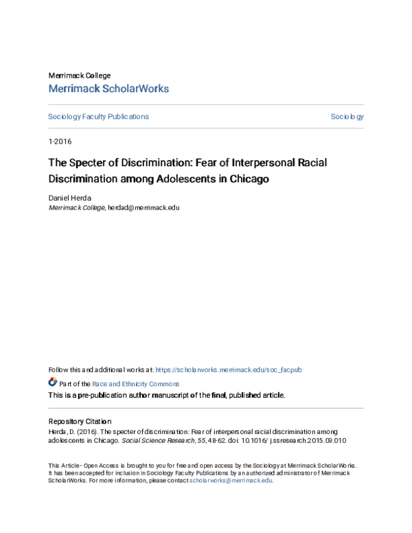 (PDF) The specter of discrimination: Fear of interpersonal racial ...